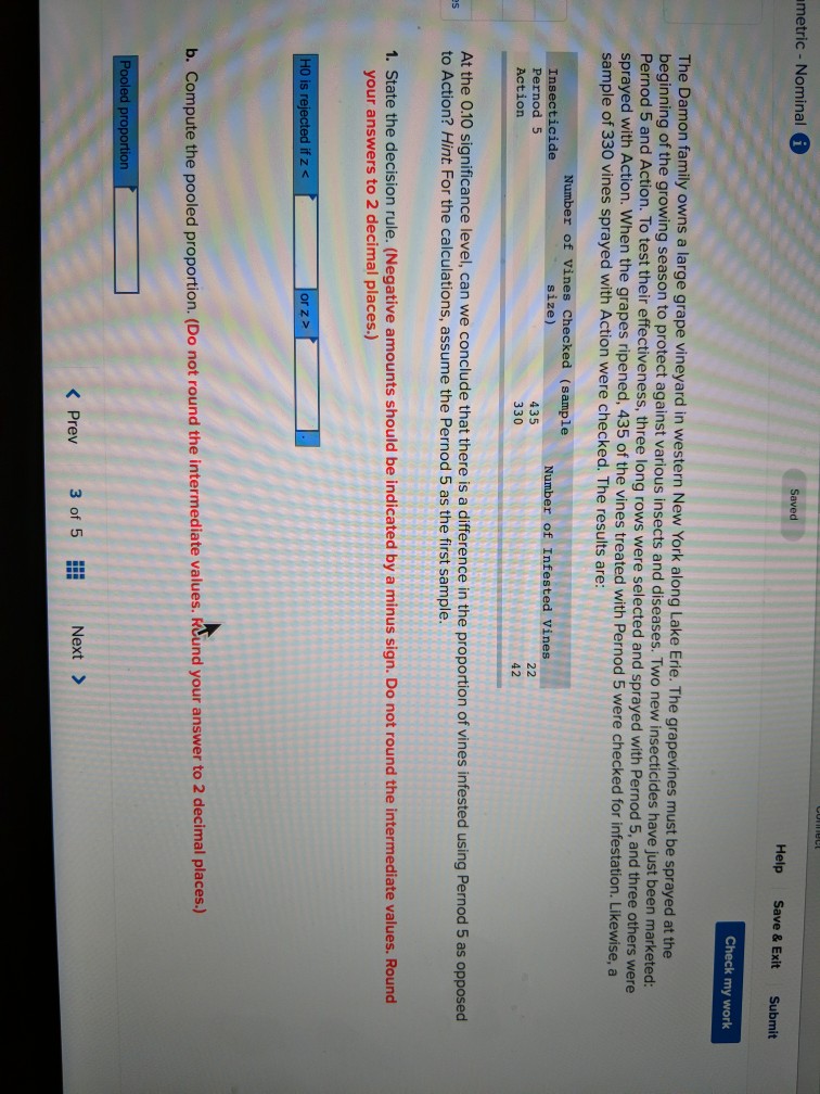 Solved metric - Nominal Help Save & Exit Submit Check my | Chegg.com
