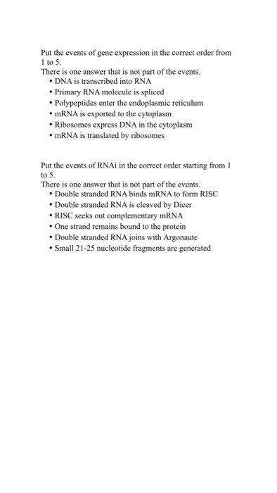 Solved Put the events of gene expression in the correct | Chegg.com