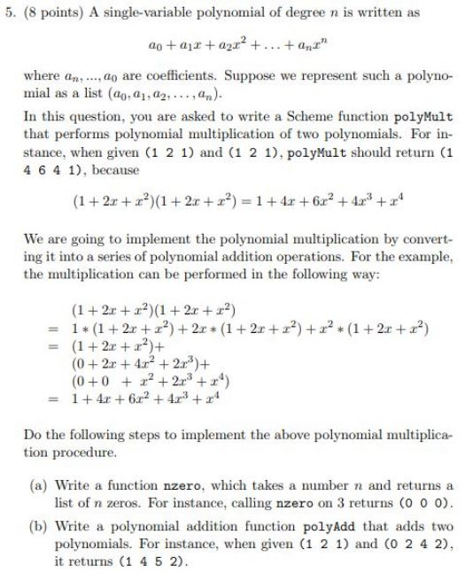 Solved 5. (8 points) A single-variable polynomial of degree | Chegg.com