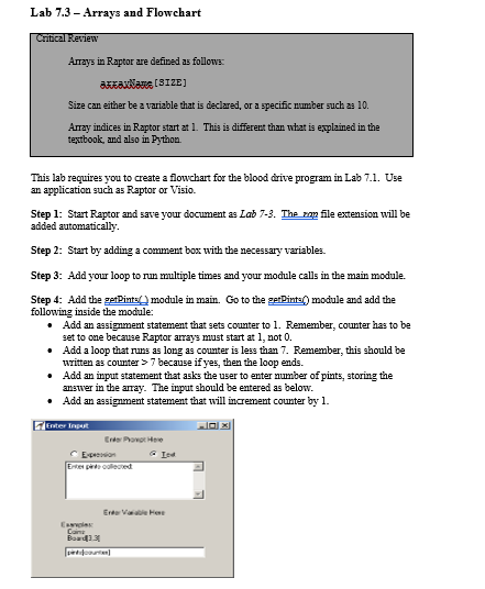Lab 7.3-Arrays and Flowchart Arrays in Raptor are | Chegg.com