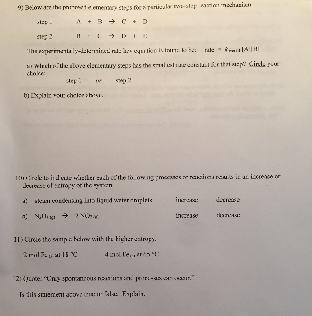 Solved Below are the proposed elementary steps for a | Chegg.com