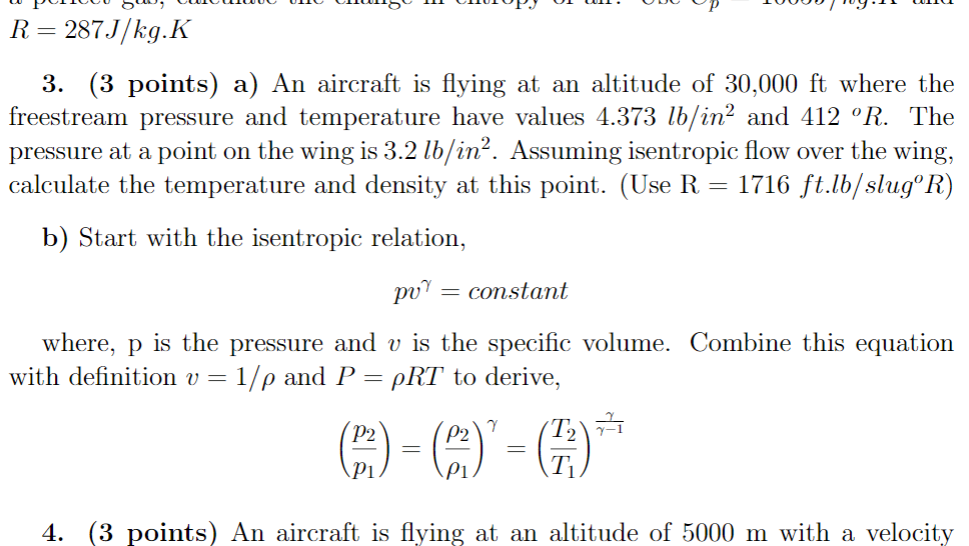 Solved R- 287.J/kg.K 3· (3 points) a) An aircraft is flying | Chegg.com