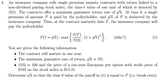 Solved Determine y% so that the time 0 value of the payoff | Chegg.com