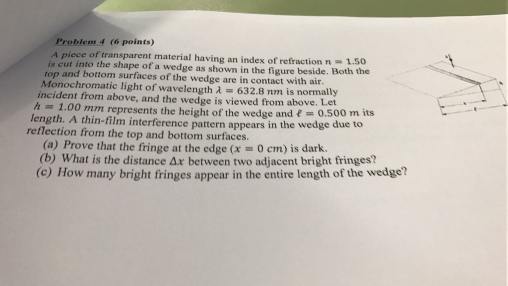Solved A piece of transparent material having an index of | Chegg.com