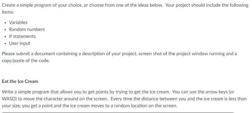 Solved Create a simple program of your choice, or choose | Chegg.com