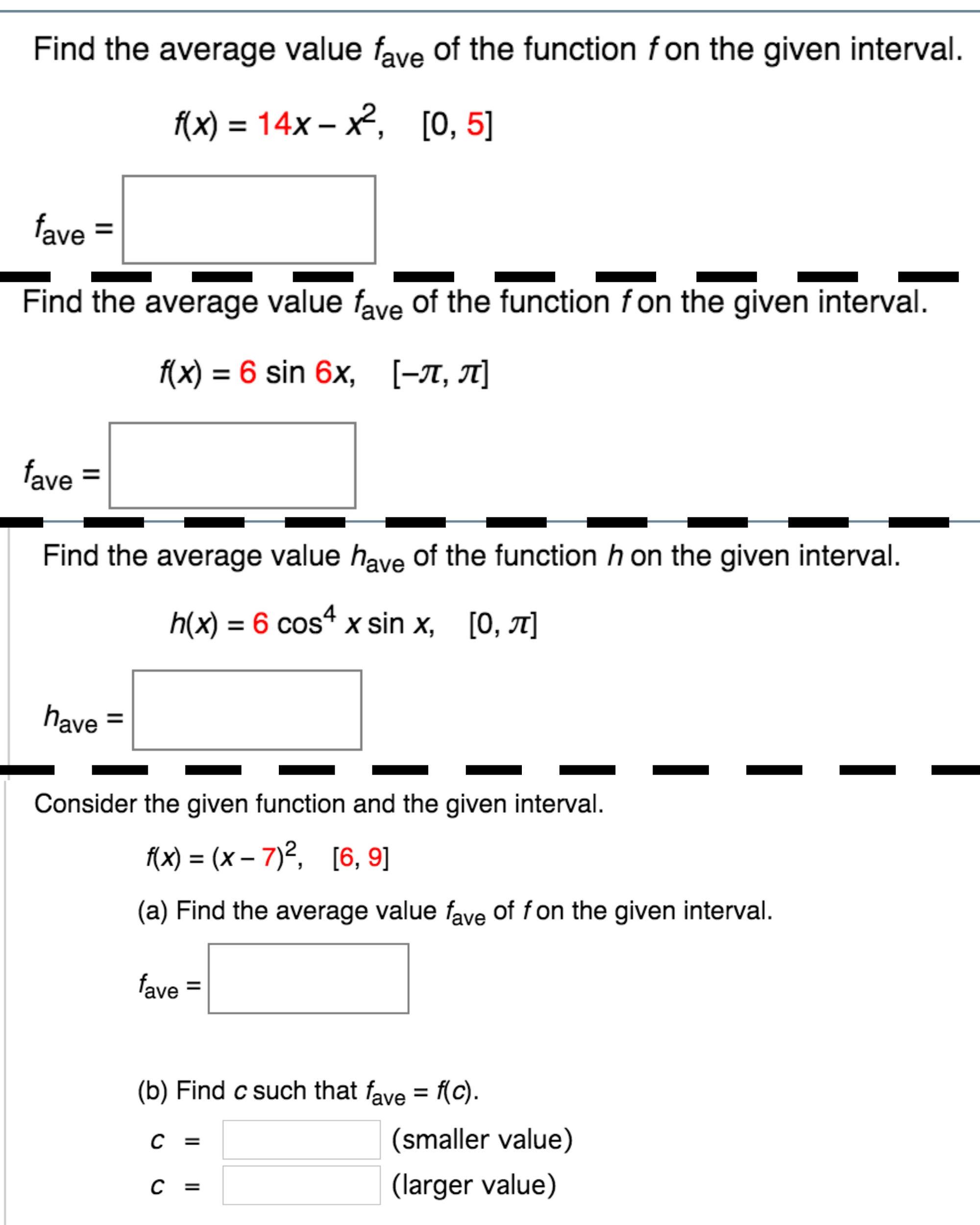 Solved Find the average value f-awe of the function f on the | Chegg.com