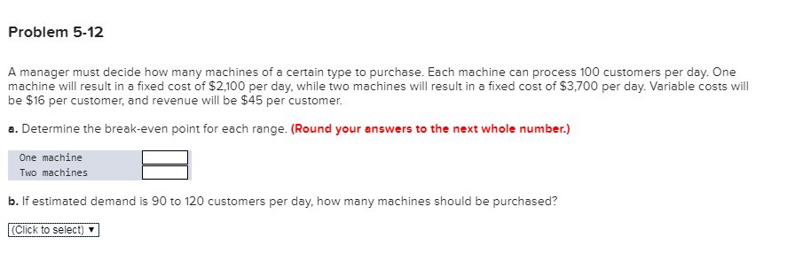 Solved Problem 5-12 A manager must decide how many machines | Chegg.com