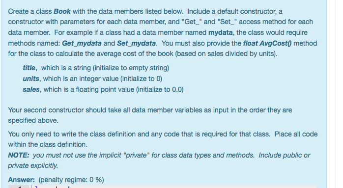 Solved Create a class Book with the data members listed | Chegg.com