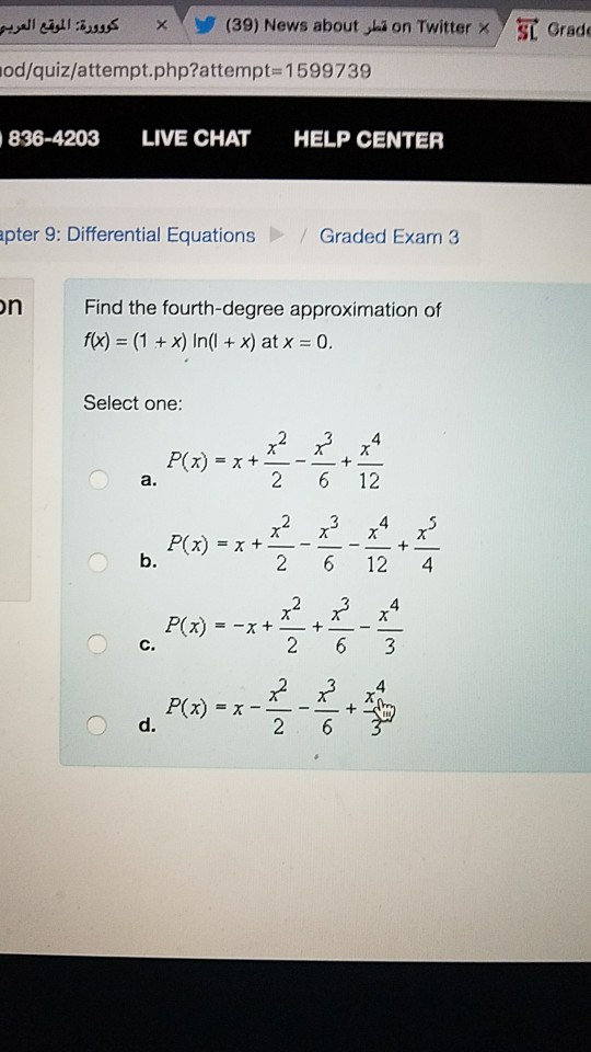 Solved Find the fourth-degree approximation of f(x) = (1 + | Chegg.com