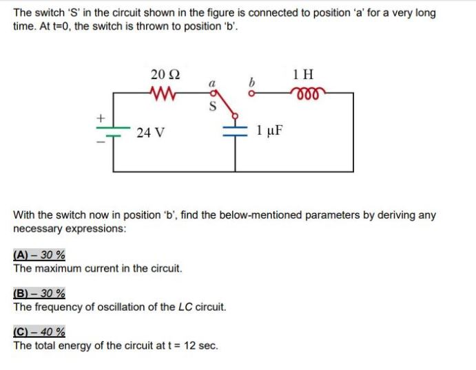 Solved The switch 'S' in the circuit shown in the figure is | Chegg.com