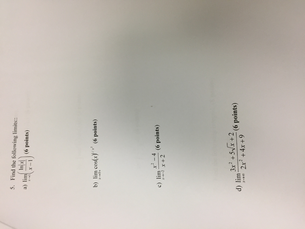 Solved Find the following limits: a) lim_x rightarrow 1 | Chegg.com