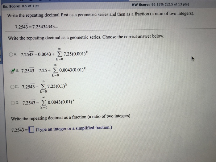 Solved Write the repeating decimal first as a geometric | Chegg.com