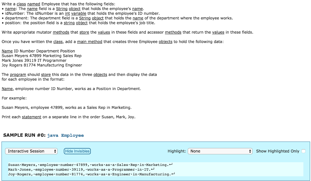 Solved Write a class named Employee that has the following | Chegg.com