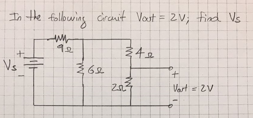 Solved In the following circuit V_out = 2v; Find V_s. | Chegg.com
