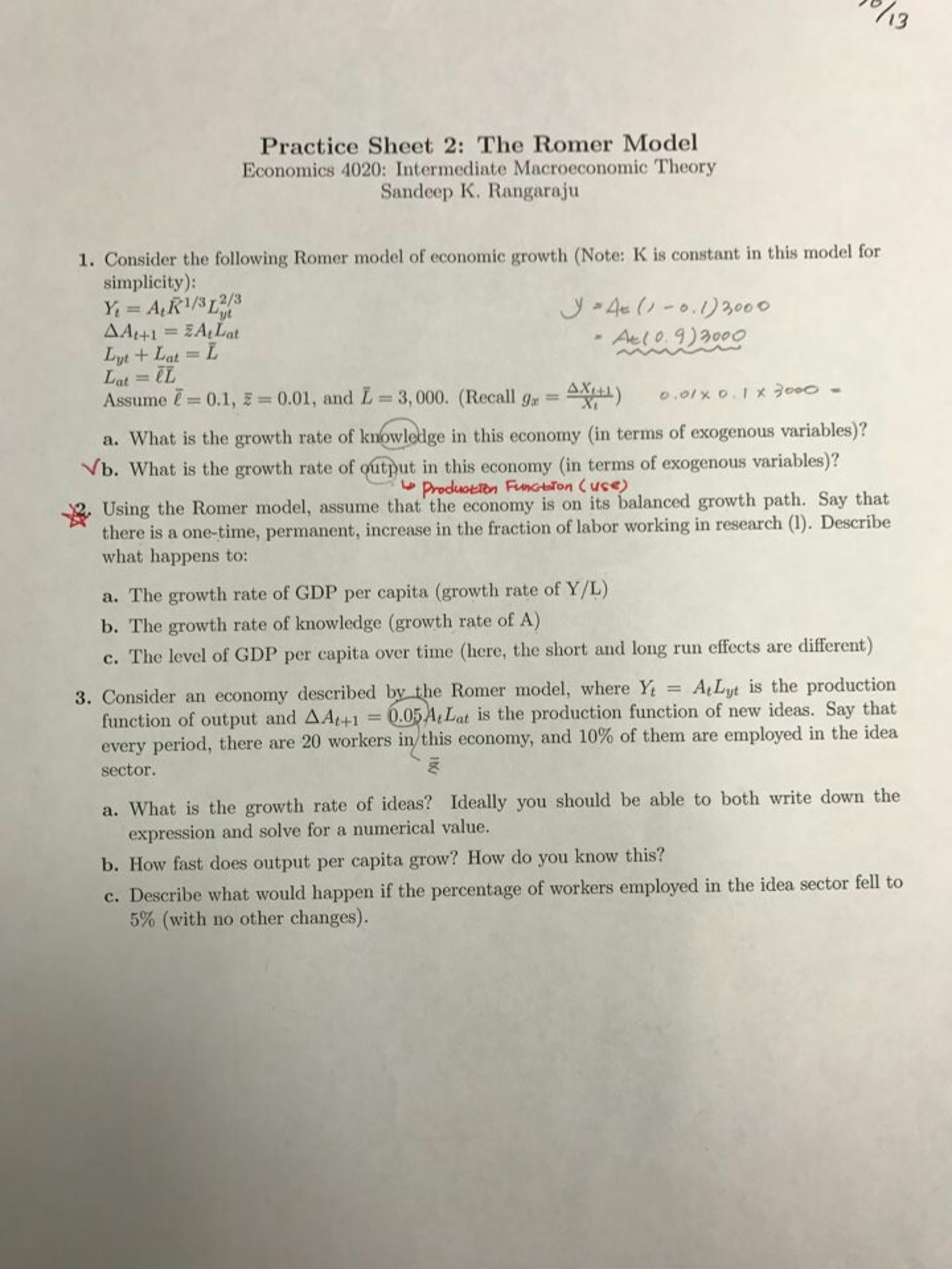 Solved Consider the following Romer model of economic | Chegg.com