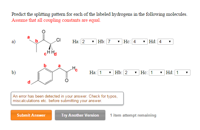 Solved Predict the splitting pattern for each of the labeled | Chegg.com