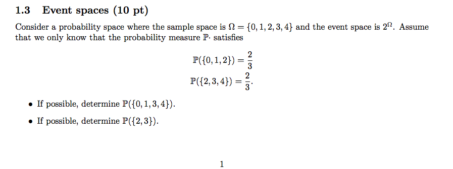 Solved 1.3 Event spaces (10 pt) Consider a probability space | Chegg.com