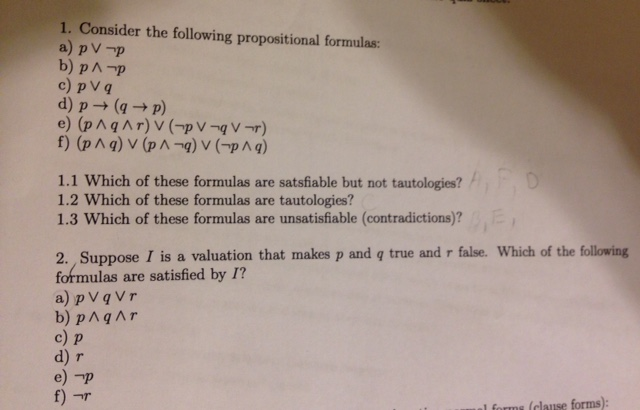 Solved Consider The Following Propositional Formulas A P
