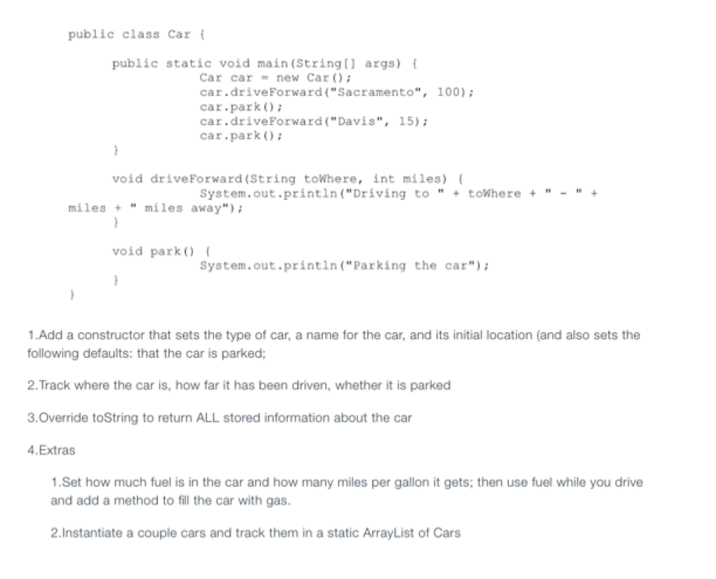 Solved public class Car public static void main(String) | Chegg.com