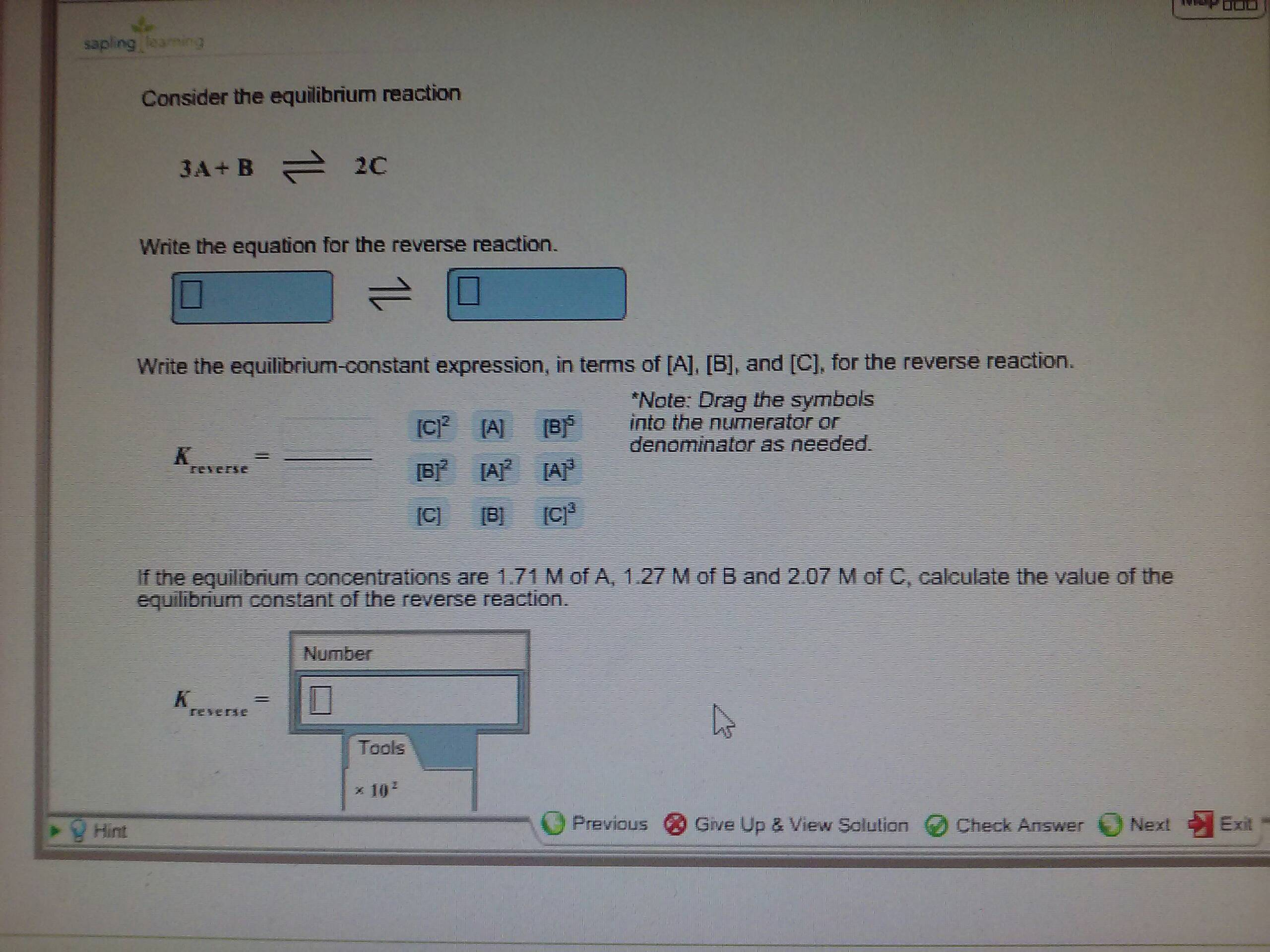 Solved Consider the equilibrium reaction 3A+ 2c Write the | Chegg.com