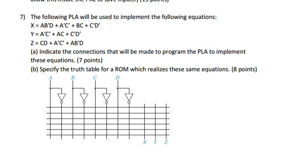 Solved 7) The following PLA will be used to implement the | Chegg.com