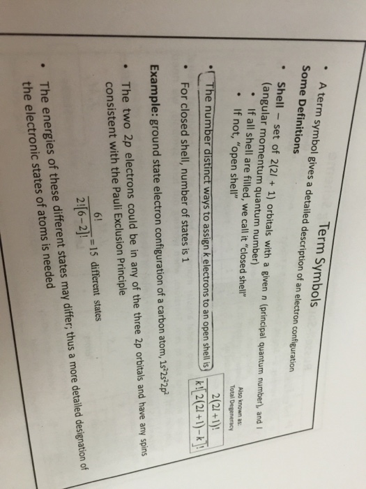 Solved Term Symbols A term symbol gives a detailed | Chegg.com