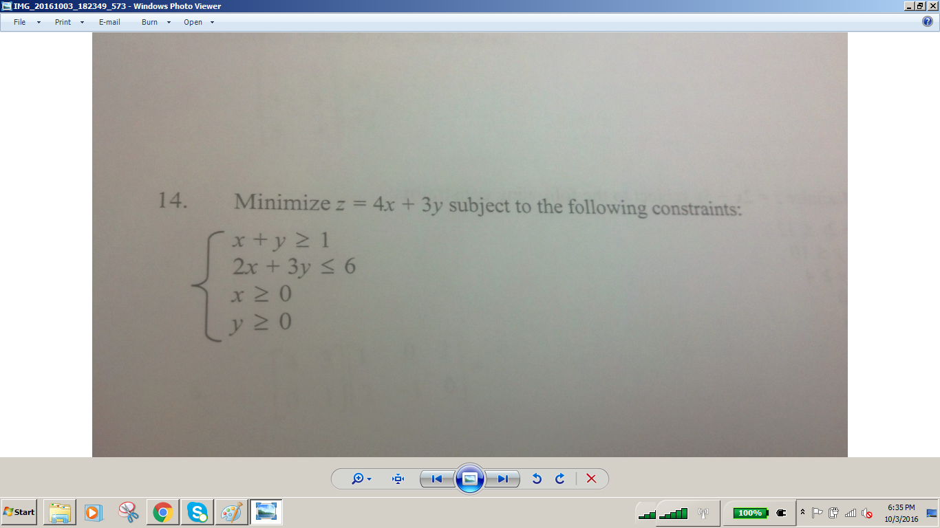 Solved Minimize Z= 4x+3y subject to the following | Chegg.com