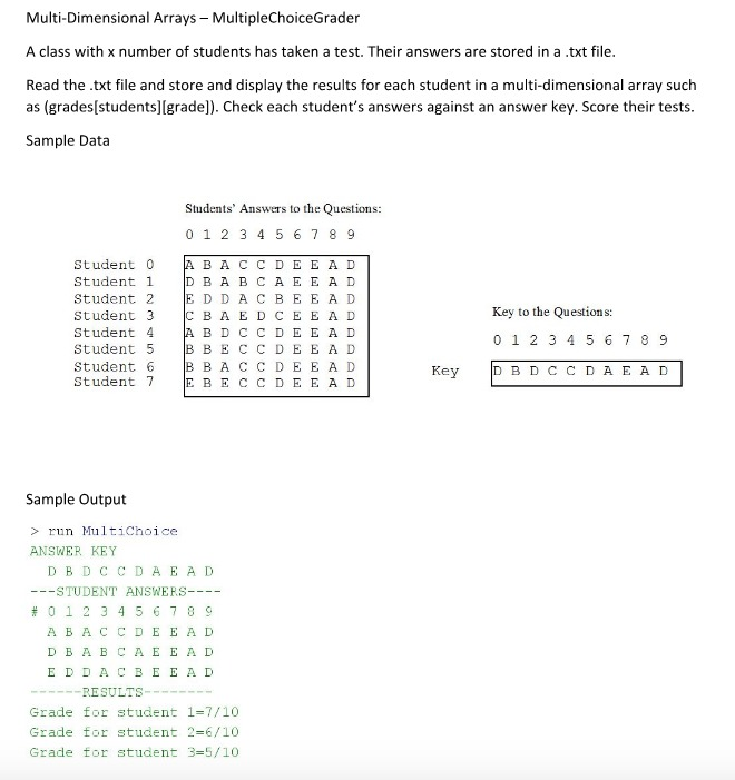 Solved Multi-Dimensional Arrays- MultipleChoiceGrader A | Chegg.com