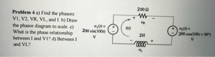Solved Find the phasors V1, V2, VR, VL, and I. Draw the | Chegg.com