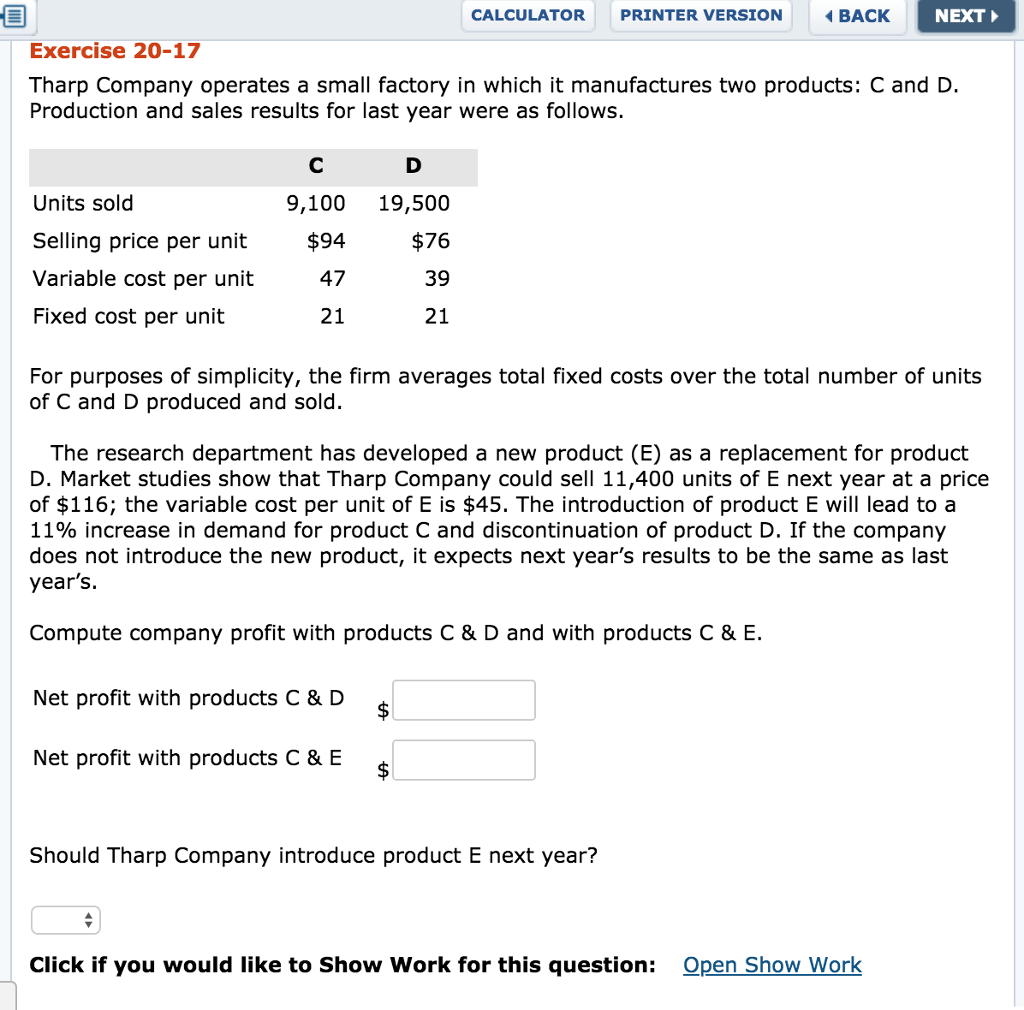 Solved CALCULATOR PRINTER VERSION BACK NEXT Exercise 20-17 | Chegg.com