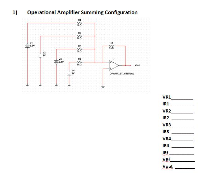 Solved Operational Amplifier Summing Configuration | Chegg.com