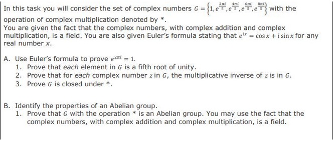 Solved In this task you will consider the set of complex | Chegg.com
