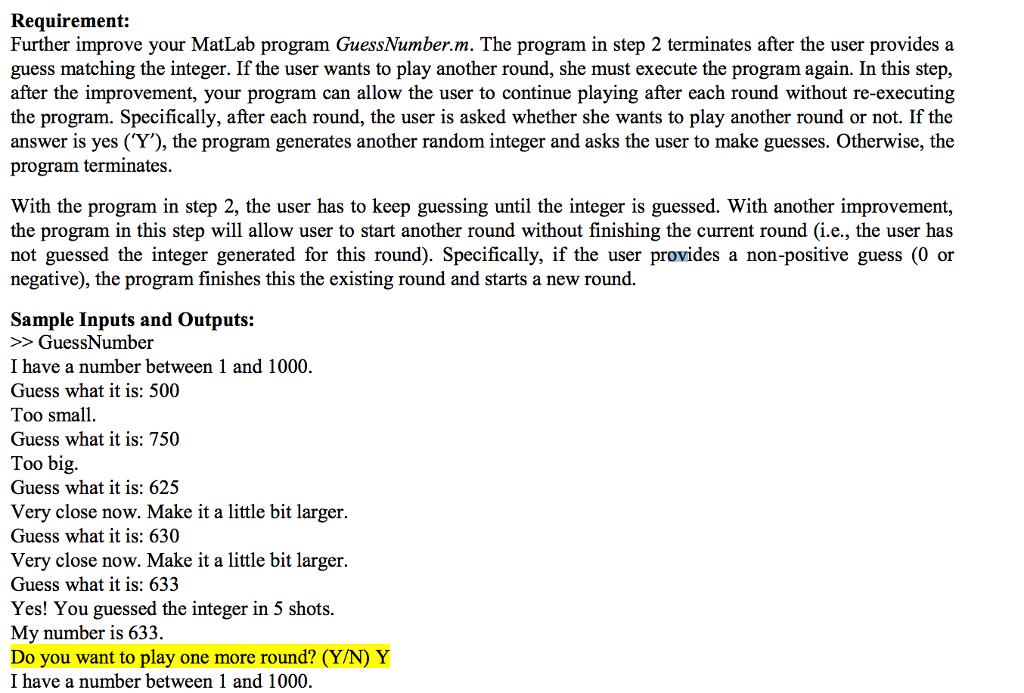 Solved I Had To Write A Matlab Program Guessing A Number 2341