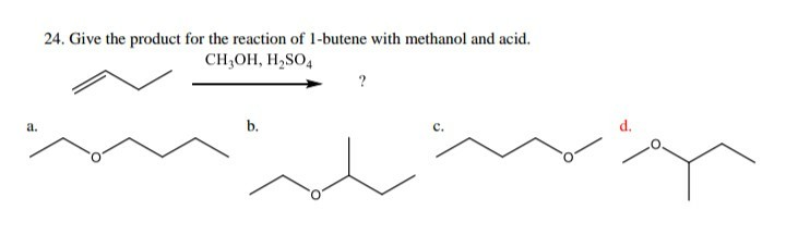 Solved 24. Give the product for the reaction of 1-butene | Chegg.com