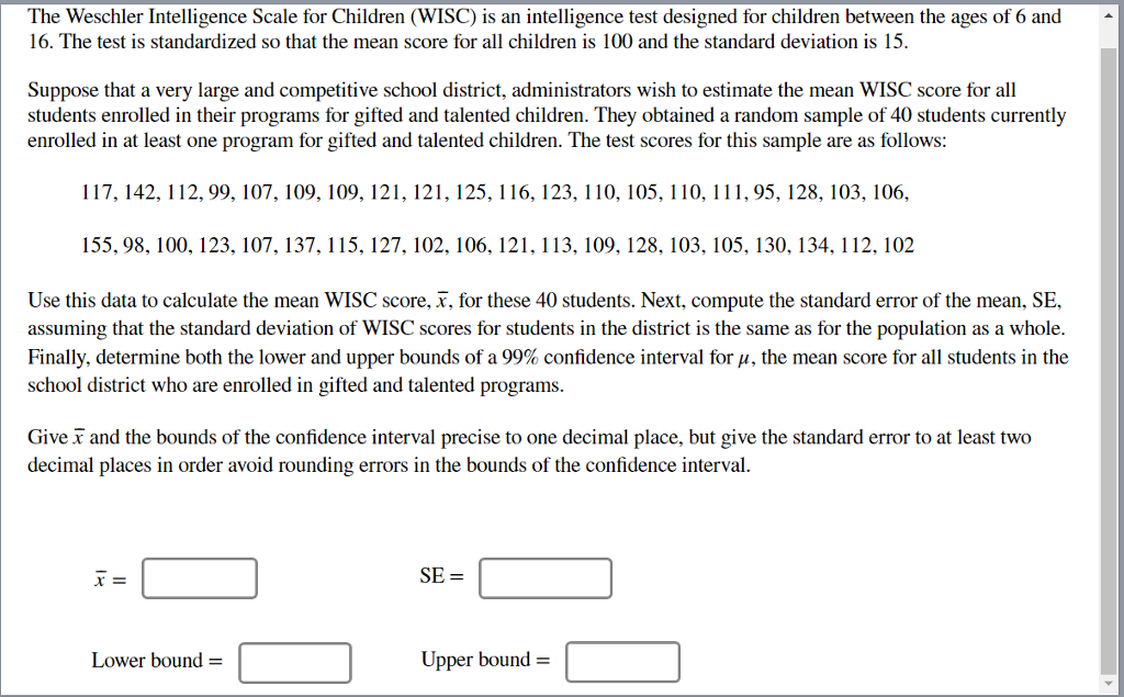 Solved The Weschler Intelligence Scale for Children (WISC) | Chegg.com
