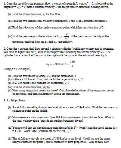 Solved Consider the following potential flow, a vortex of | Chegg.com