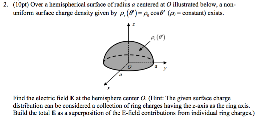 Solved Over a hemispherical surface of radius a centered at | Chegg.com