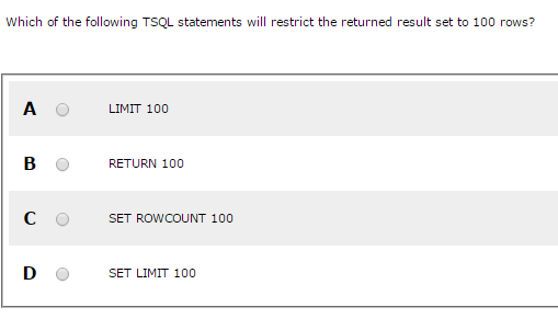 Solved Which of the following TSQL statements will restrict | Chegg.com