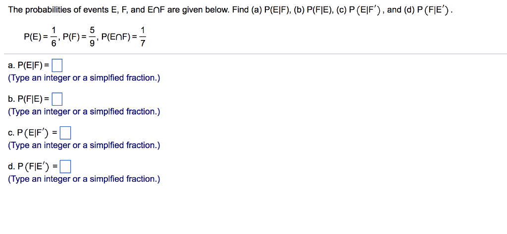 Solved The probabilities of events E, F, and E intersection | Chegg.com