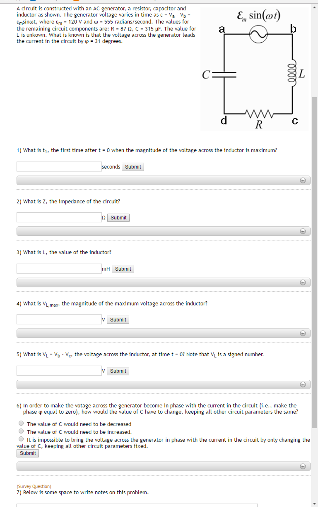 Solved A circuit is constructed with an AC generator, a | Chegg.com