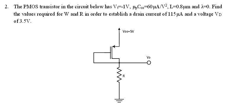 Solved The PMOS transistor in the circuit below has V_t=-1V, | Chegg.com