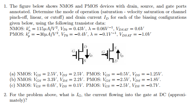 Solved 1. The figure below shows NMOS and PMOS devices with | Chegg.com