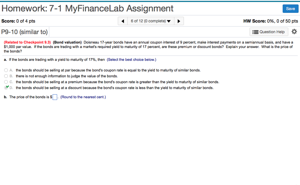 Solved Homework 7 1 Myfinancelab Assignment Save Score 0
