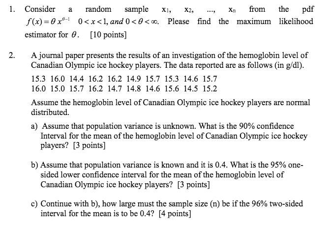 Solved Consider a random sample x_1, X_2, ..., x_n from the | Chegg.com