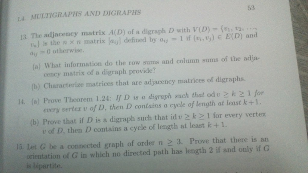 Solved The- adjacency matrix A(D) of a digraph D with V(D) = | Chegg.com