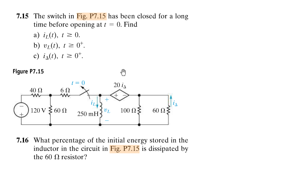Solved The switch in Fig. P7.15 has been closed for a long | Chegg.com