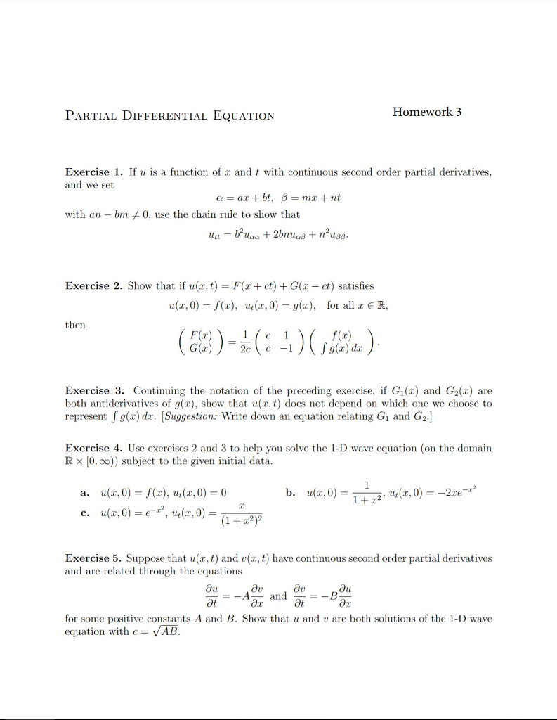 Solved Homework 3 PARTIAL DIFFERENTIAL EQUATION Exercise 1. | Chegg.com