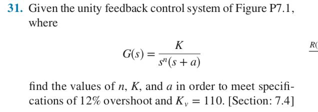 Solved 31. Given the unity feedback control system of Figure | Chegg.com