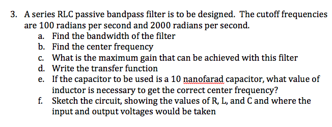 Solved Using the cutoff frequency specifications given in | Chegg.com