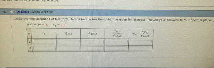 Solved Complete Two Iterations Of Newtons Method For The